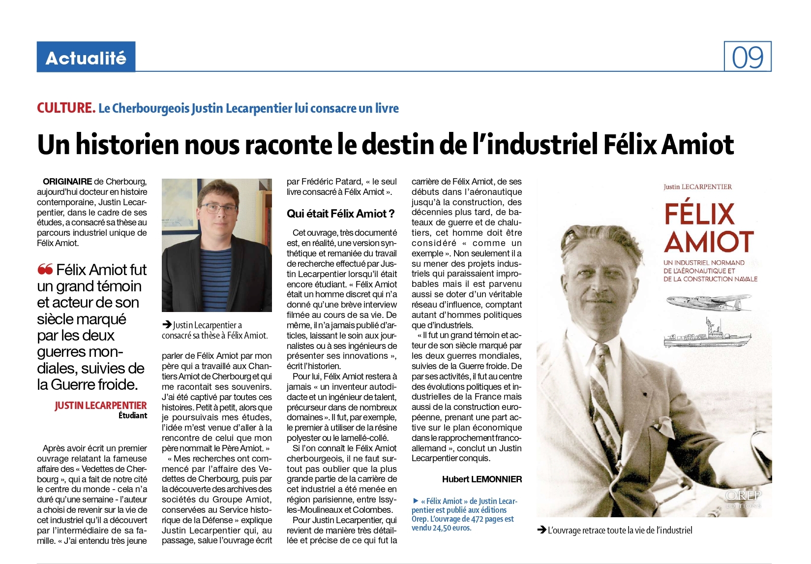 La Presse de la Manche parle de Félix Amiot